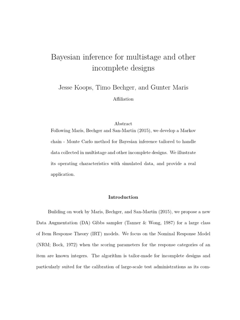 Bayesian Inference For Multistage and Other Incomplete Designs | PDF | Bayesian Inference ...