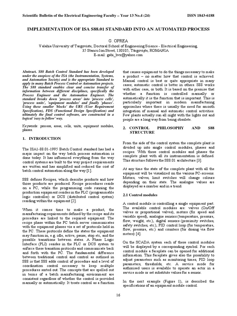 Implementation of Isa S88.01 Standard Into An Automated Process | PDF ...