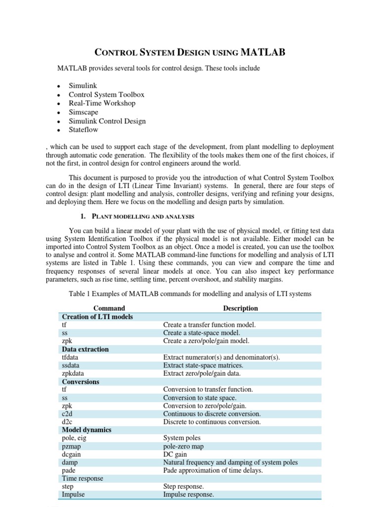 Control System Design of LTI Systems Using MATLAB | Download Free PDF | Control Theory | Matlab