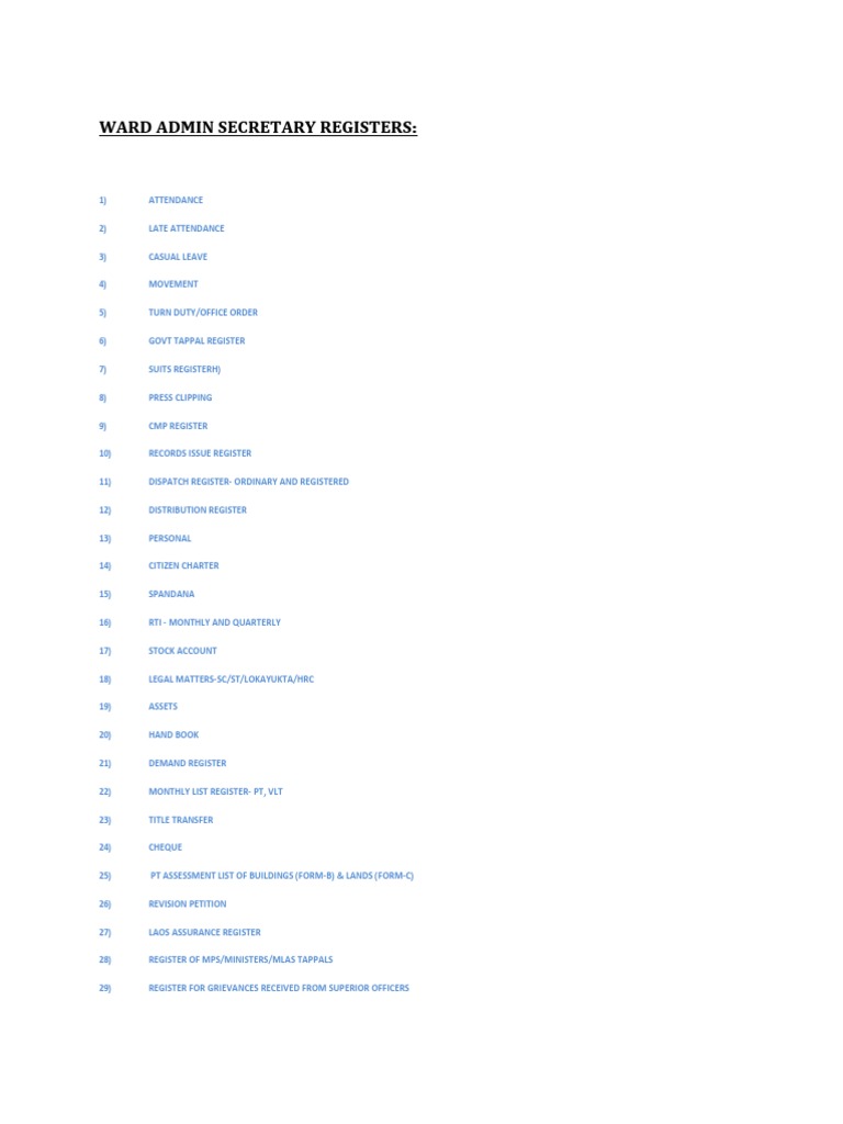 Ward Secretary Registers Overview | PDF | Government | Justice