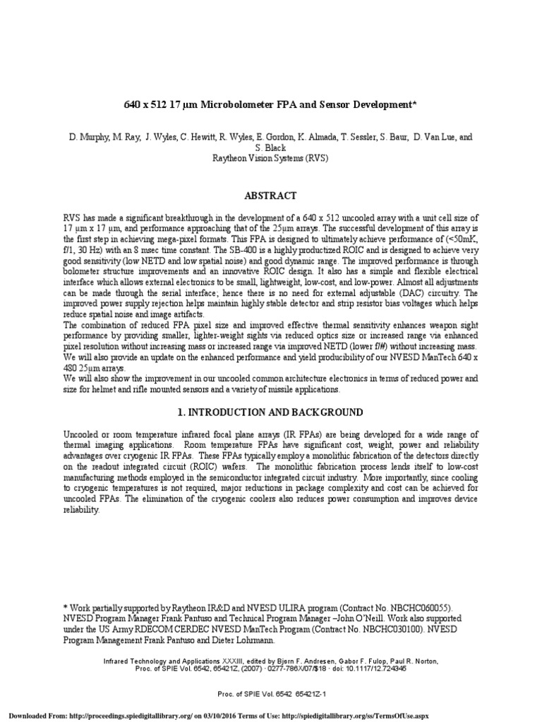 640 X 512 17 M Microbolometer FPA and Sensor Development | PDF ...
