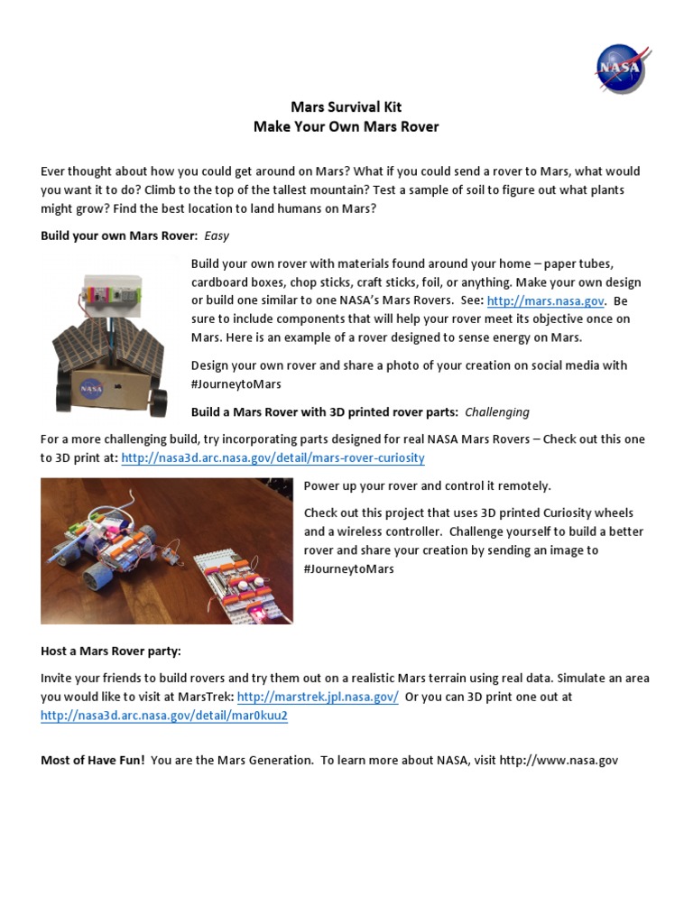 Mars Survival Kit Make Your Own Mars Rover | PDF