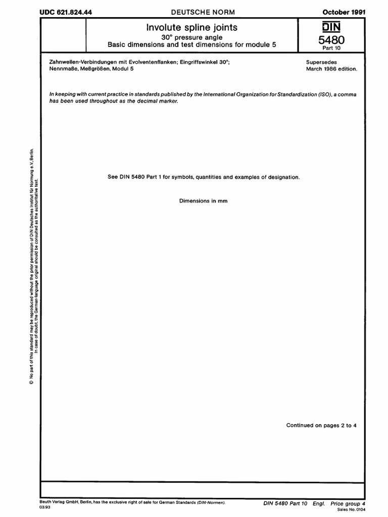 DIN 5480-10, Involute Spline Joints | PDF
