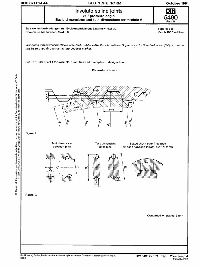 DIN 5480-11, Involute Spline Joints | PDF