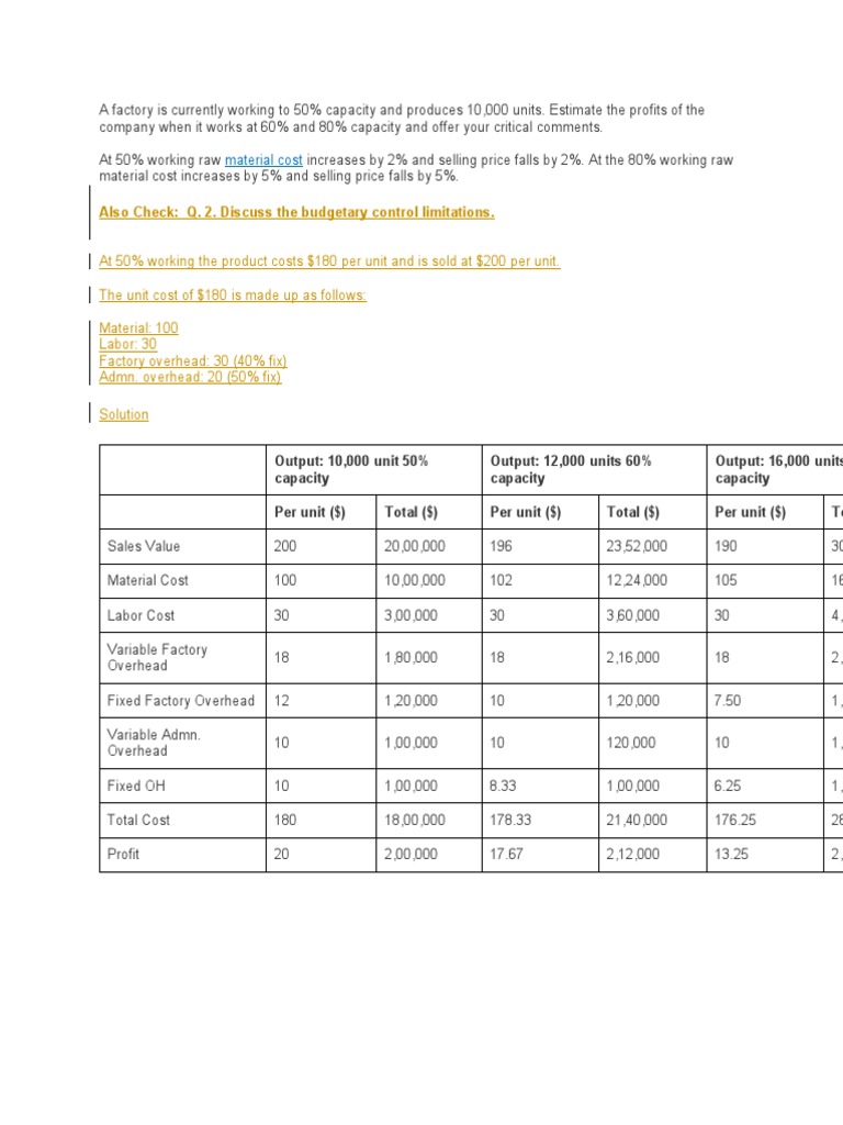 Estimate profits and costs as factory capacity increases | PDF