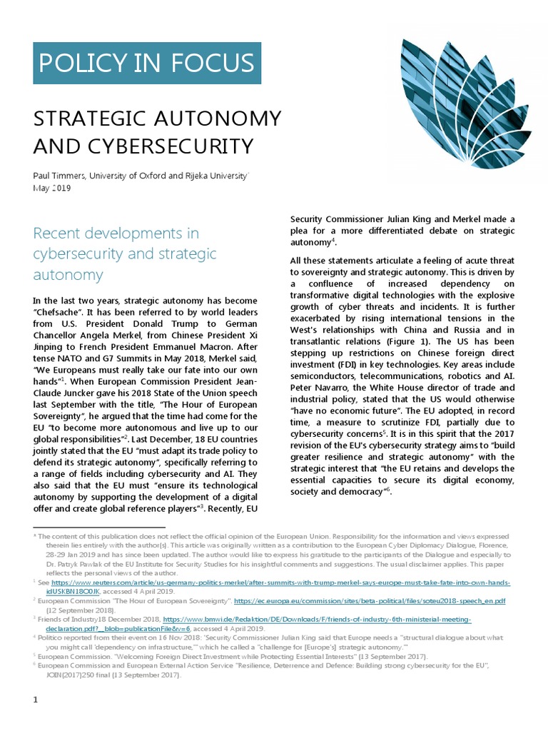 Policy in Focus: Strategic Autonomy and Cybersecurity | PDF | Computer ...
