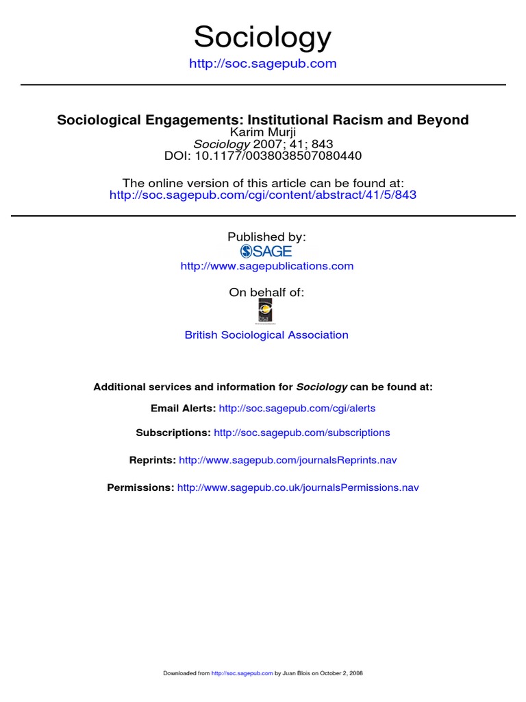 Sociology: Sociological Engagements: Institutional Racism and Beyond ...