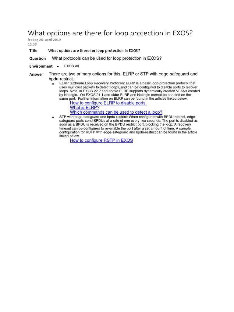 What Options Are There For Loop Protection in EXOS? | PDF