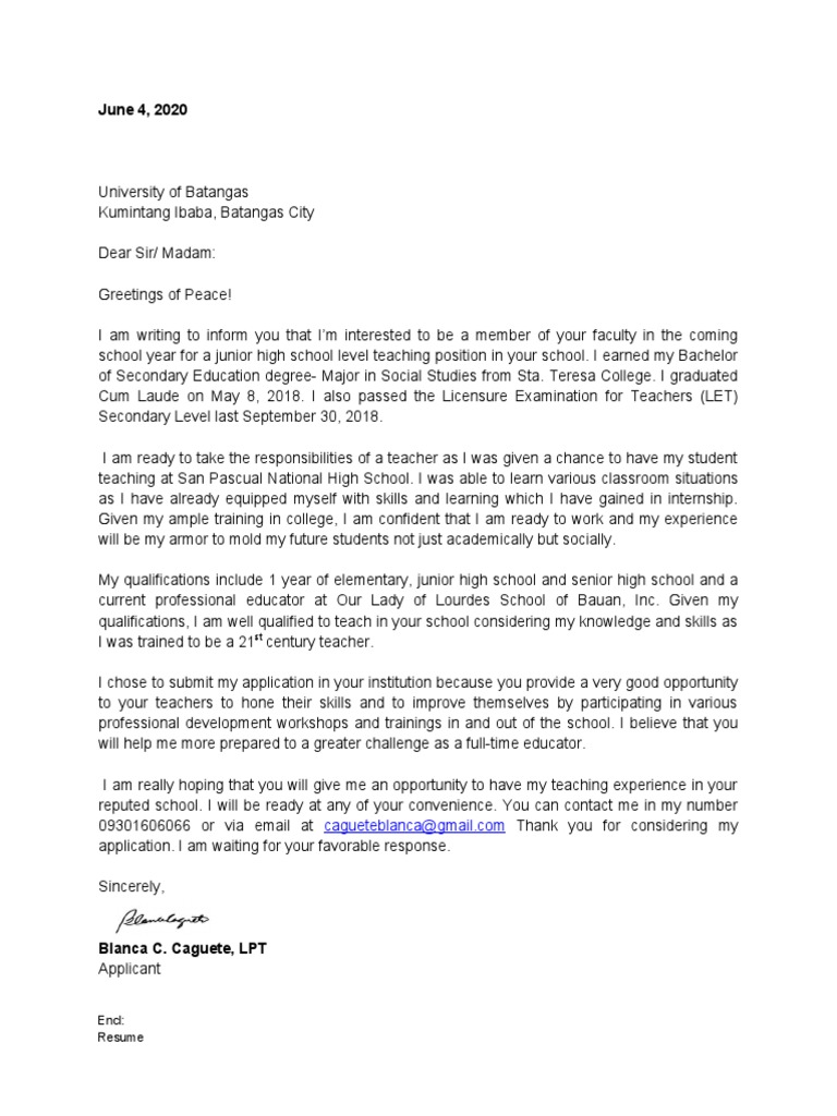 Ms. Caguete Application Letter2 | PDF