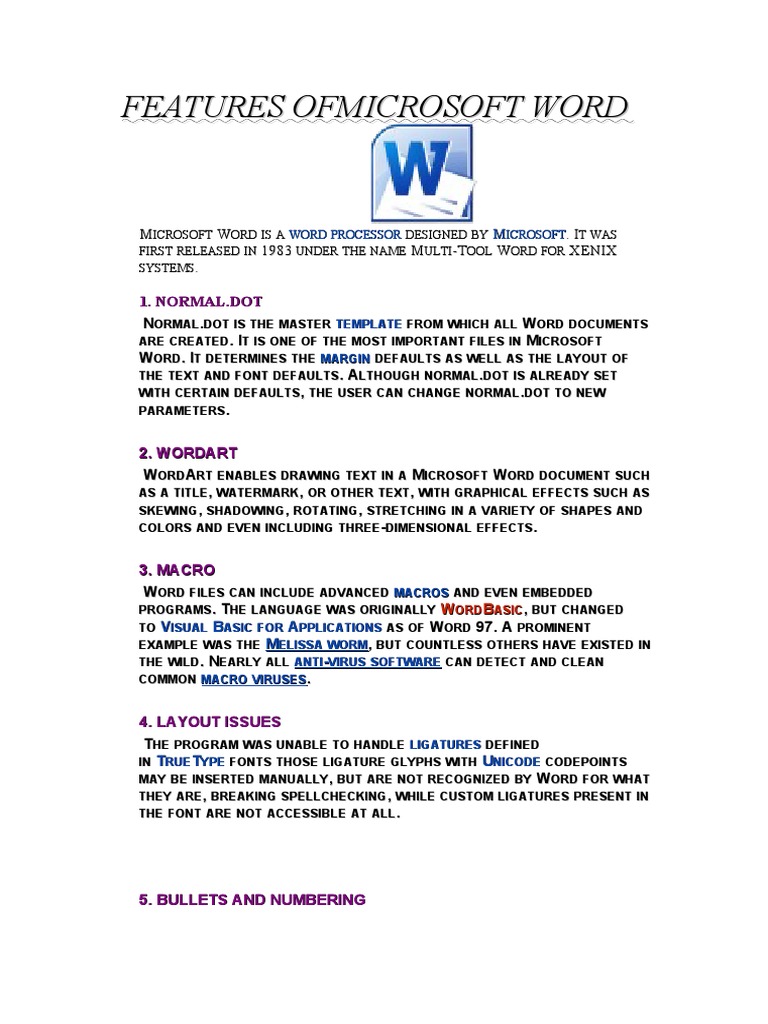 Features of Microsoft Word | PDF | Microsoft Word | Application Software