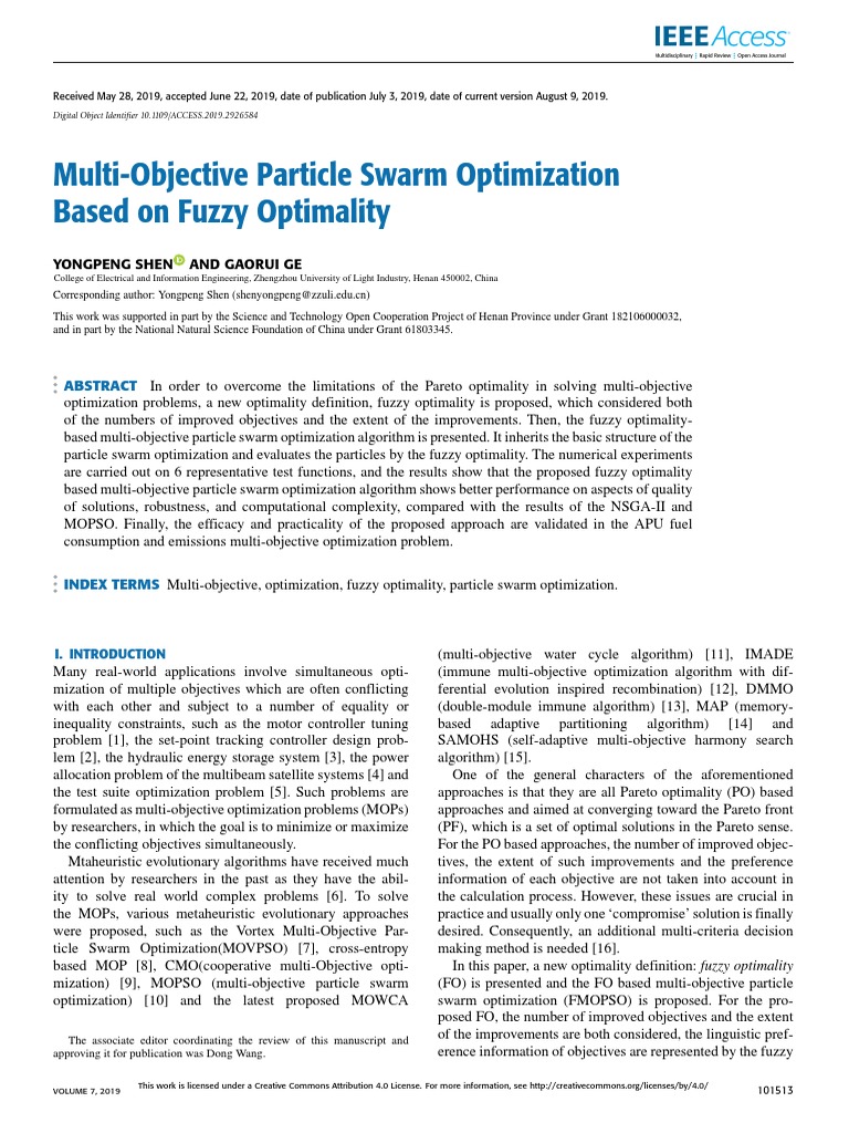 Multi Objective Particle Swarm Optimization Based On Fuzzy Optimality Pdf Mathematical