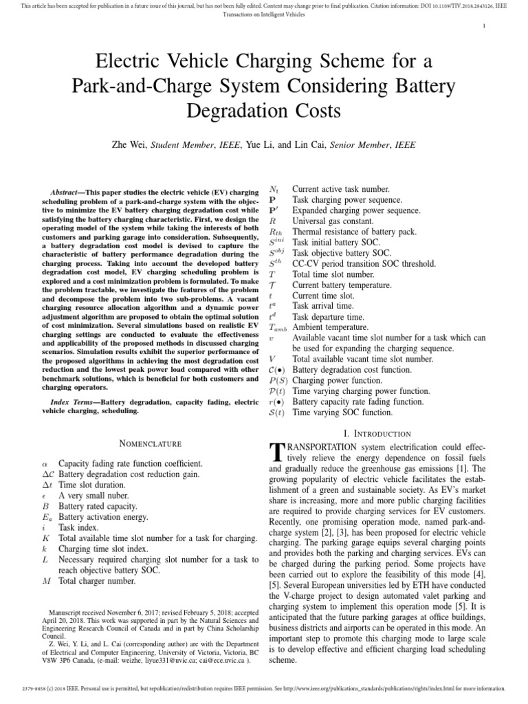 Electric Vehicle Charging Scheme For A Park-and-Charge System ...
