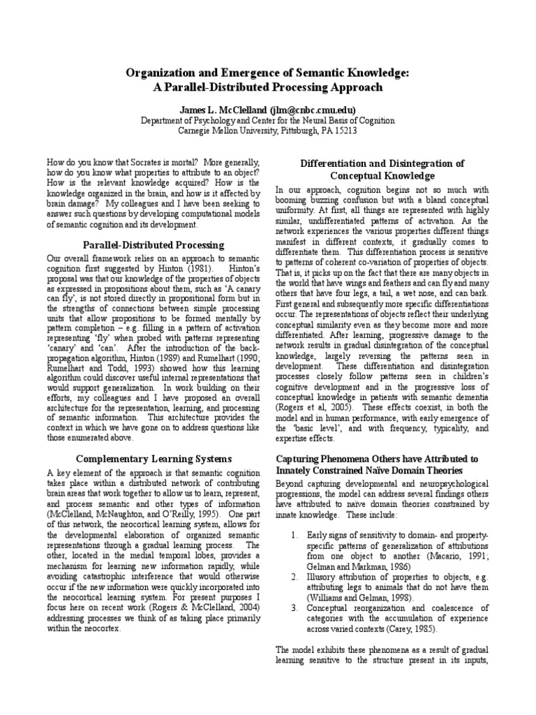 Organization and Emergence of Semantic Knowledge: A Parallel-Distributed Processing Approach ...