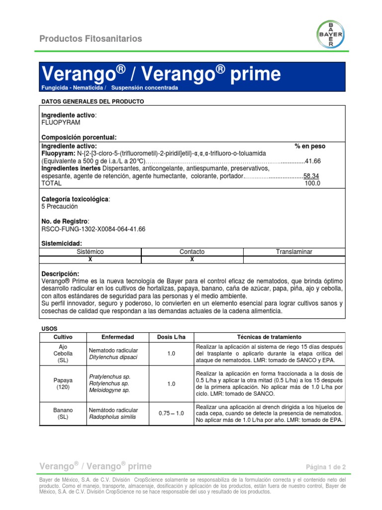 Ficha Técnica - Verango Prime | Agronomía | Agricultura