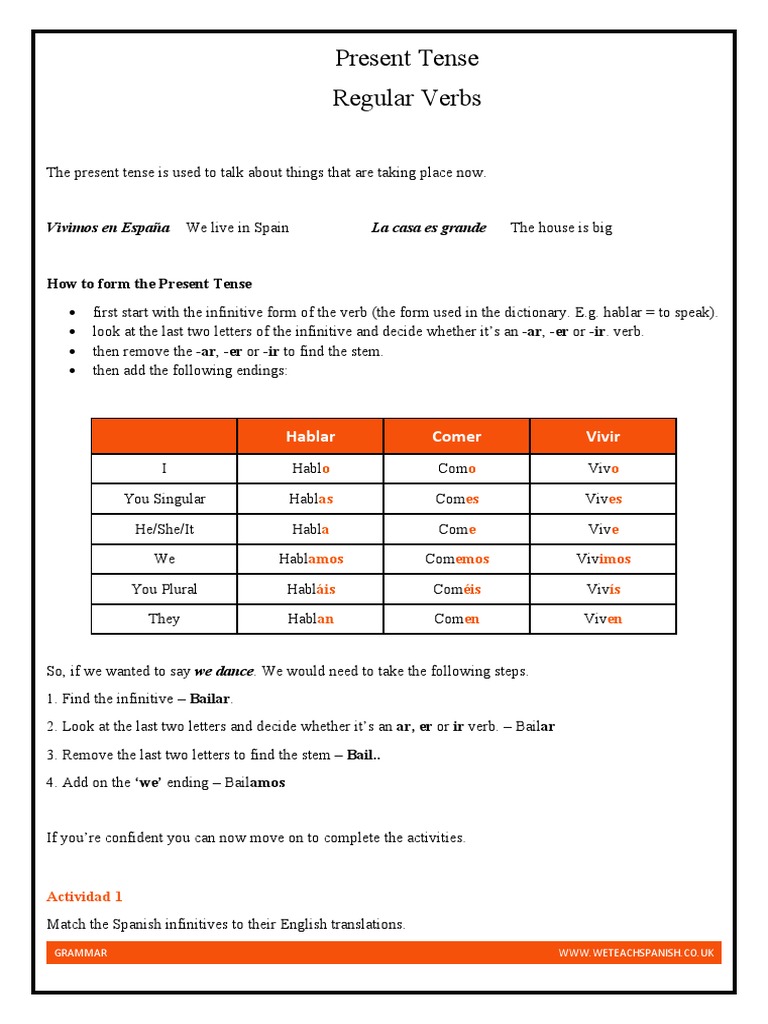 Present Tense Regular Verbs Guide | PDF | Grammatical Tense | Verb