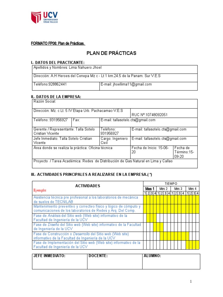 Formato FP06 - Plan de Practicas | PDF | Ingeniería | Red mundial
