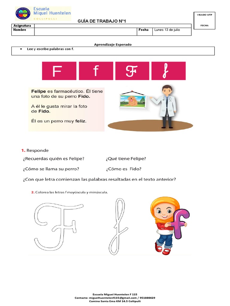 Guía de Trabajo Letra F | PDF | Escritura | Texto