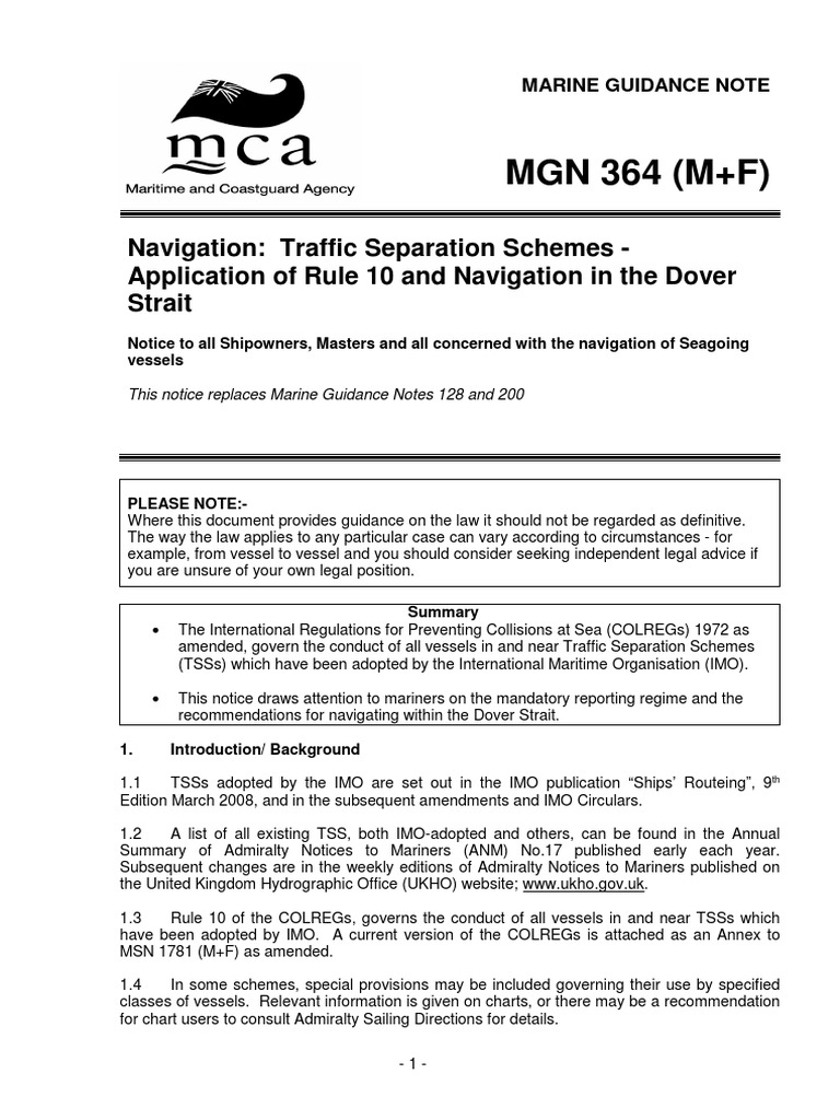 MGN 364 (M+F) : Navigation: Traffic Separation Schemes - Application of ...
