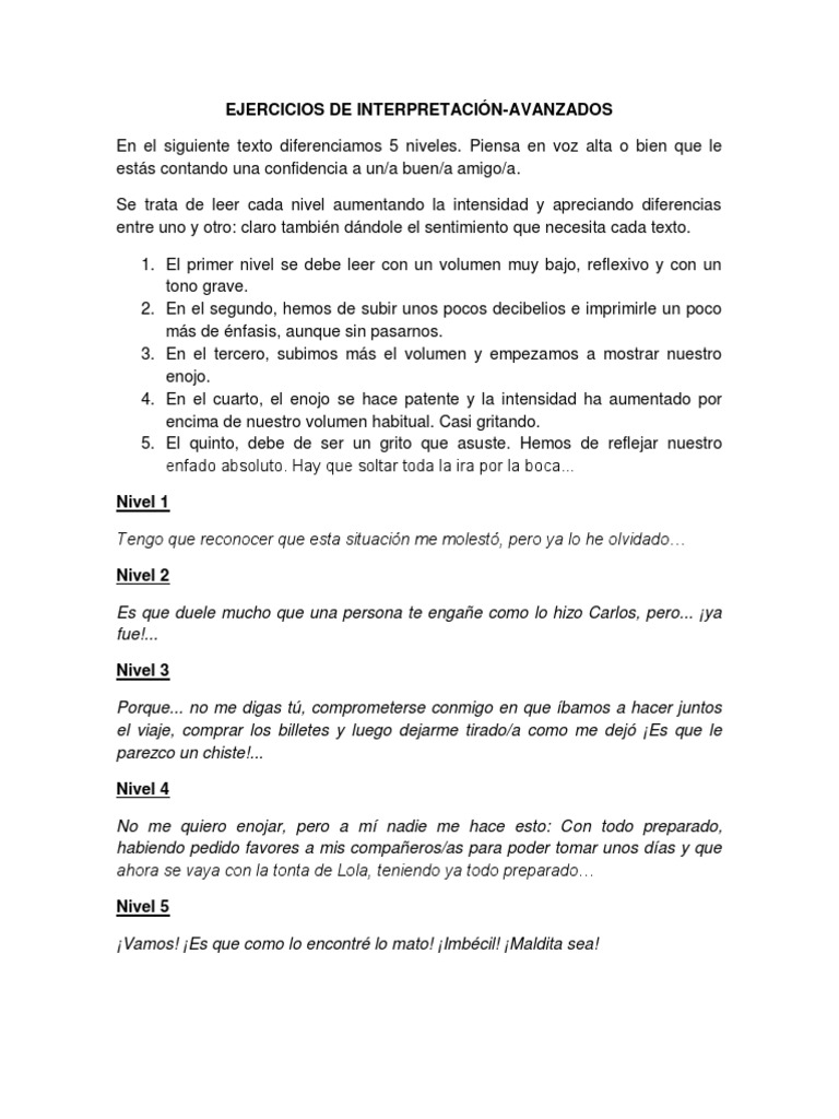 Ejercicios de Interpretación-Avanzados | PDF | Ficción general