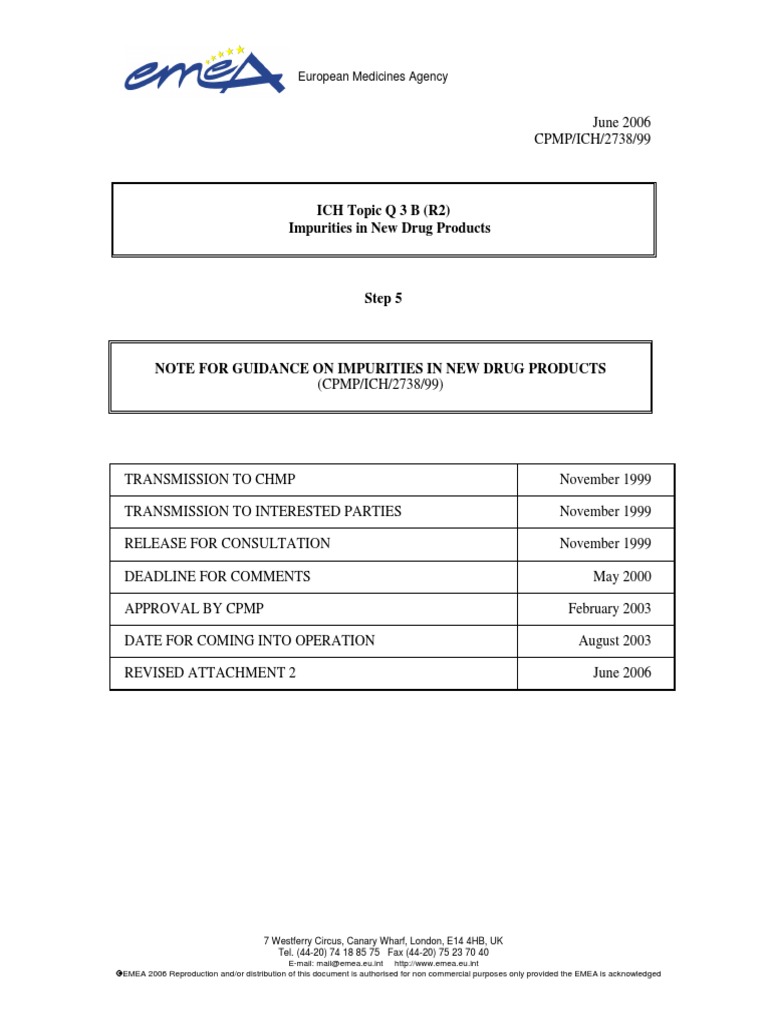ICH Topic Q 3 B (R2) Impurities in New Drug Products: European ...