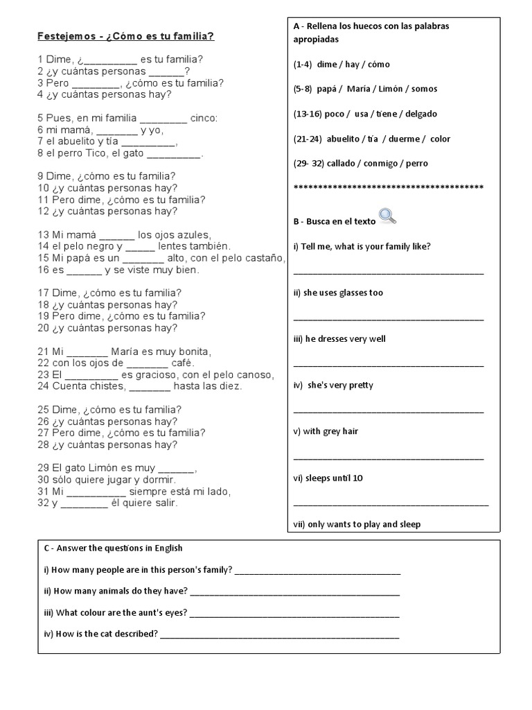 Festejemos Dime Como Es Tu Familia Lyrics and Task | PDF