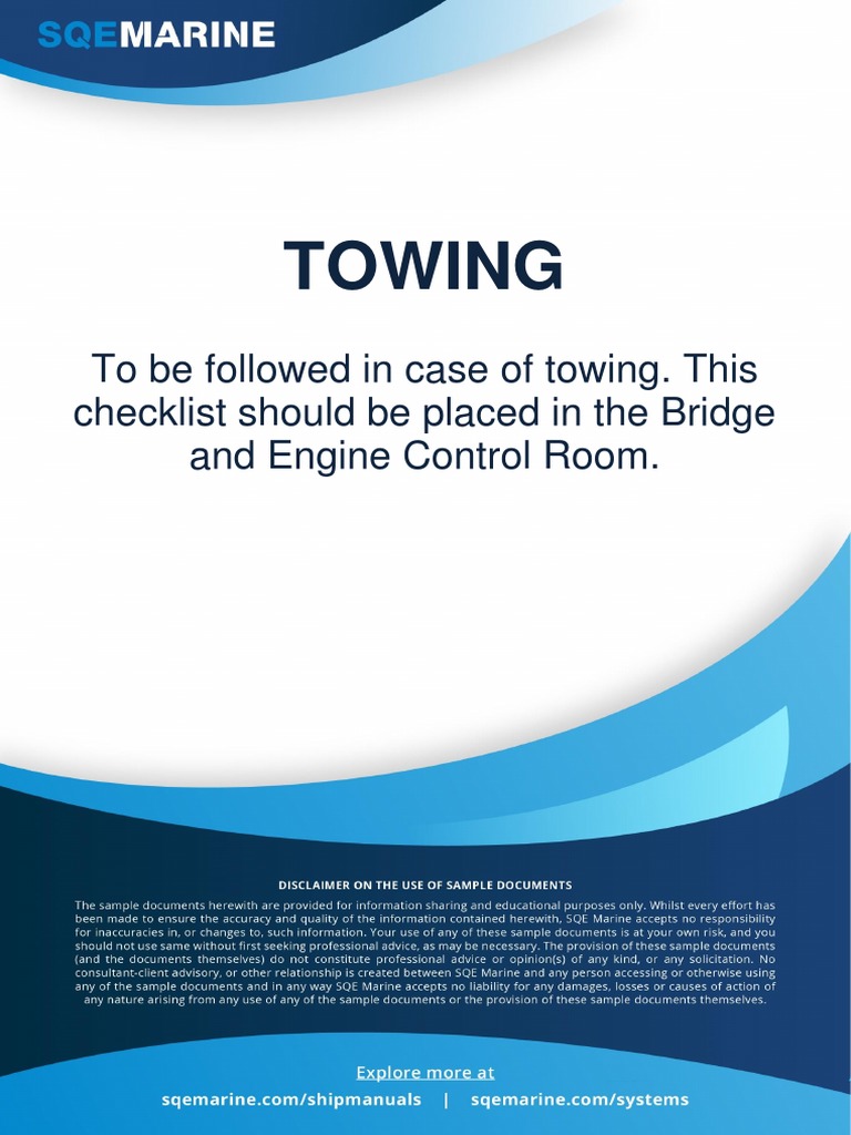 Towing: To Be Followed in Case of Towing. This Checklist Should Be ...