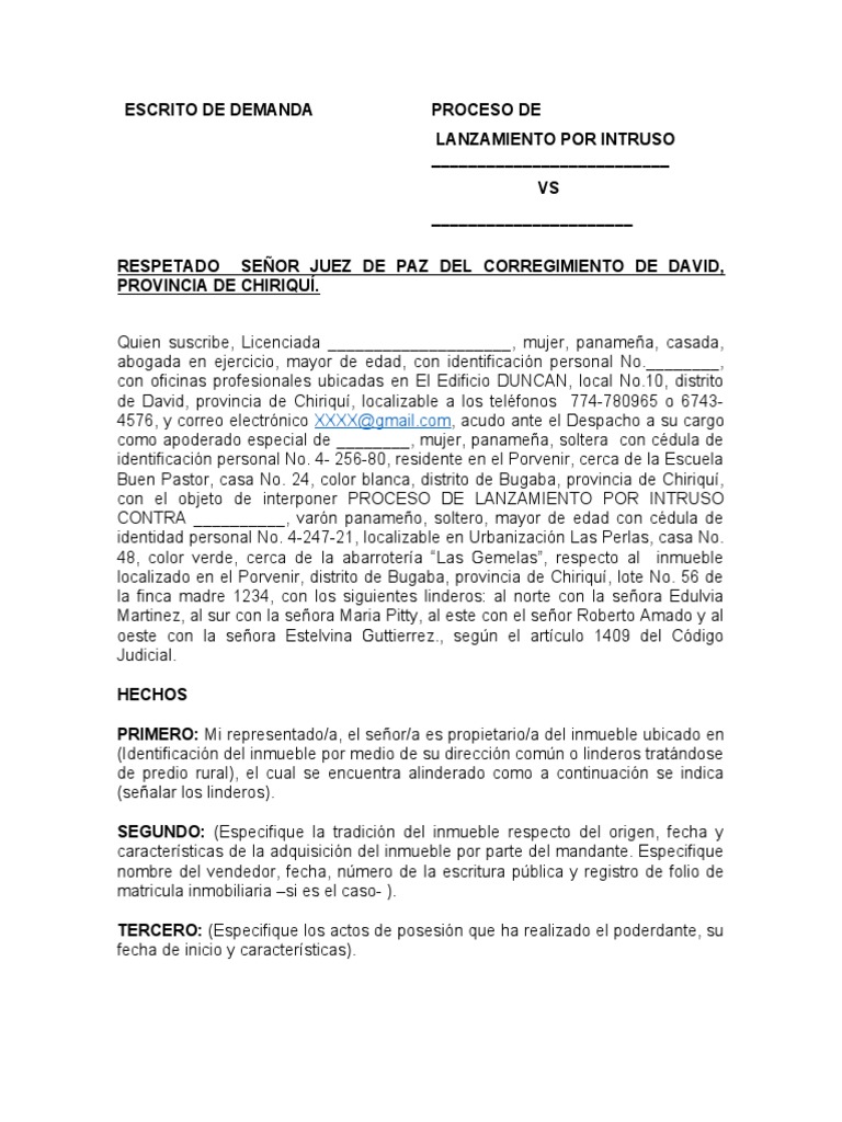 Escrito de Demanda Juez de Paz | PDF | Posesión (Ley) | Justicia