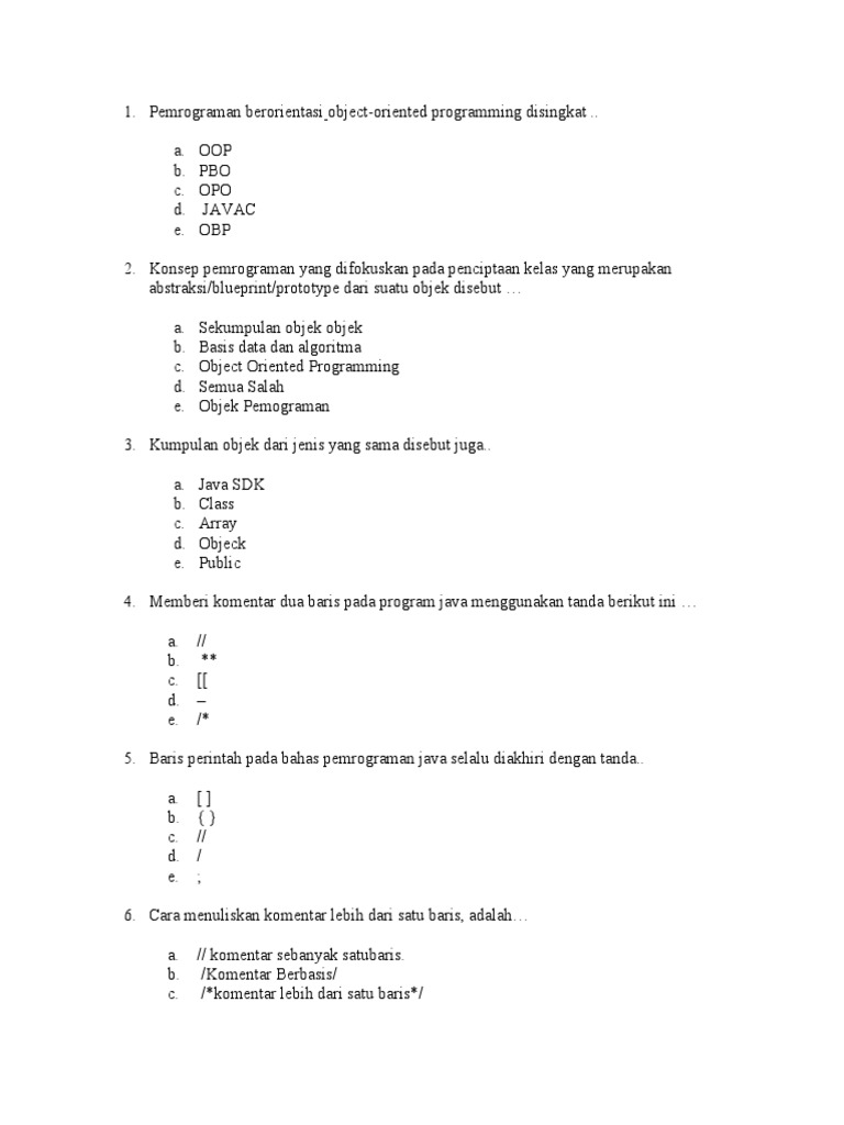 Kuis Pemrograman Berorientasi Objek (OOP) | PDF