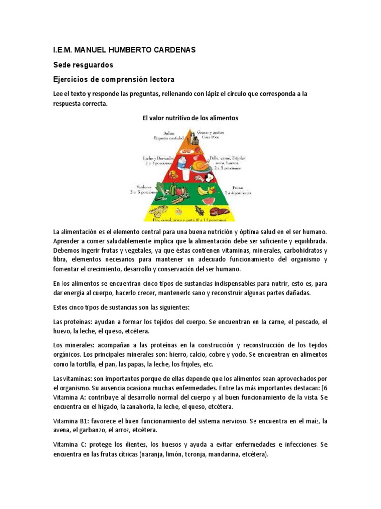 Comprension Lectora | PDF | Alimentos | Nutrición