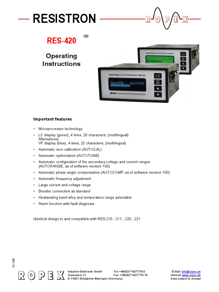 RES-420 - Control Tempe | Download Free PDF | Transformer | Control Theory