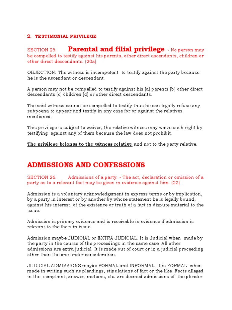 Parental and Filial Privilege | PDF | Confession (Law) | Conspiracy ...