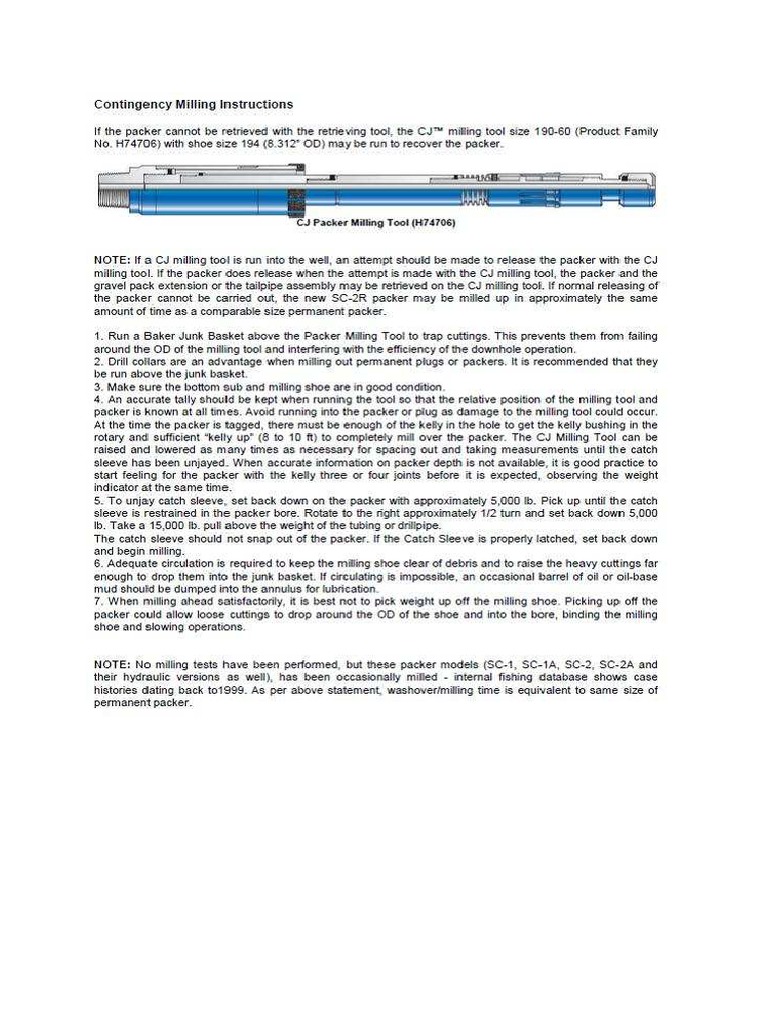 SC-1 Packer Milling Instructions | PDF