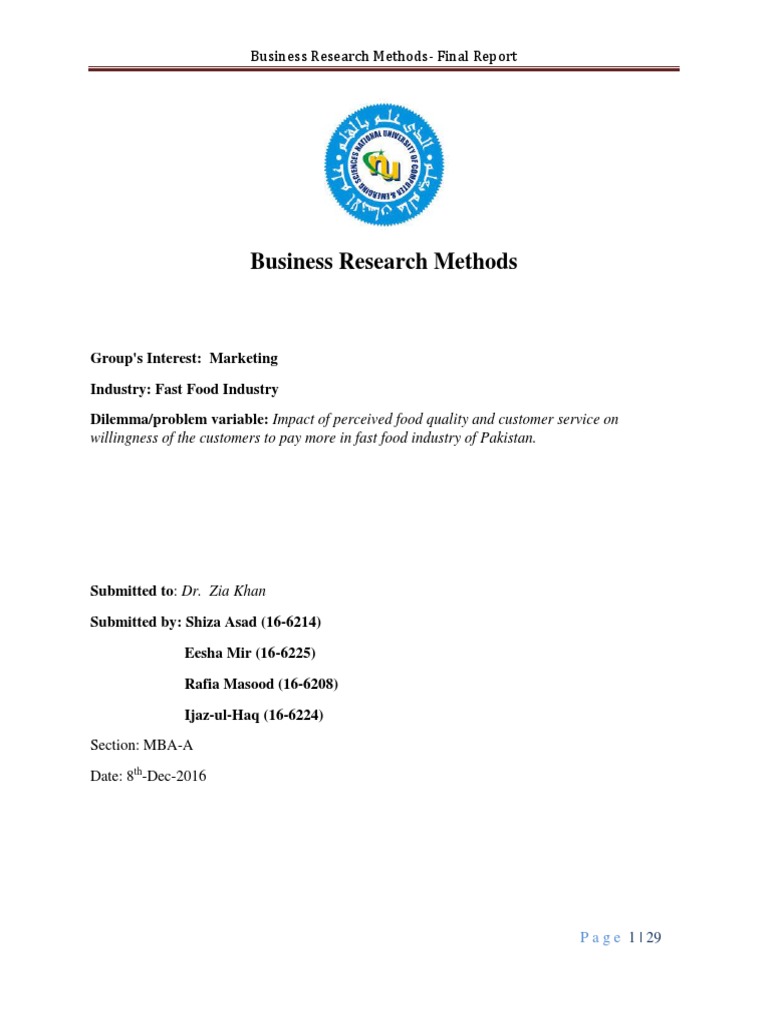 BRM Report - Final (MBA-A) F | PDF | Survey Methodology | Statistical Significance