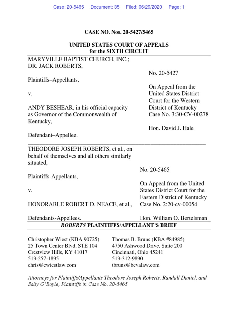 Roberts V Neace Appellant Brief | PDF | Free Exercise Clause | First ...