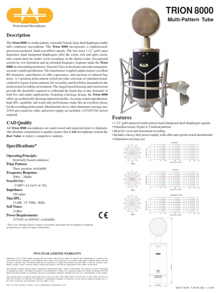 TRION 8000 Spec Sheet | PDF | Microphone | Electronics