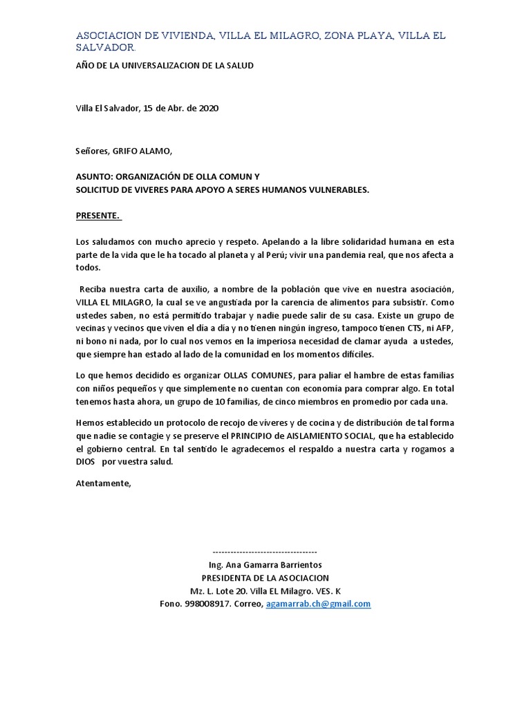 Olla Comun Alamo. Modelo | PDF