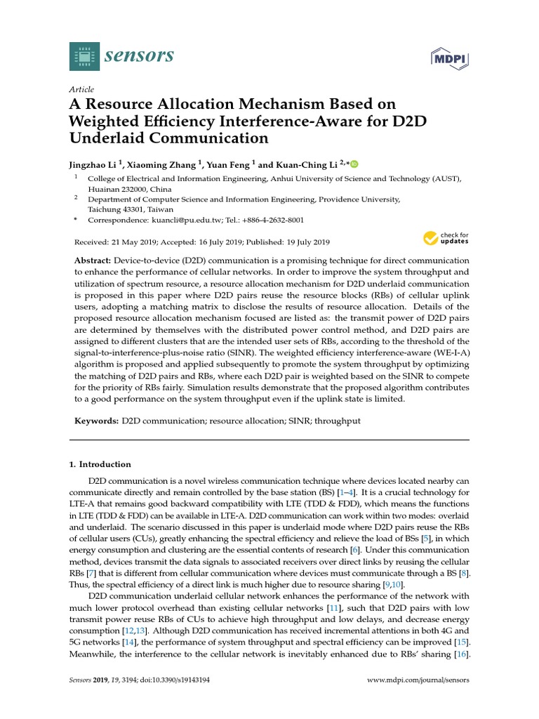 A Resource Allocation Mechanism Based On Weighted | PDF | Cellular ...