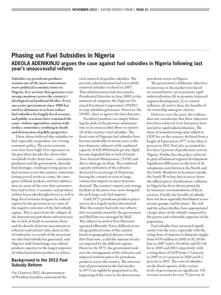 Phasing Out Fuel Subsidies in Nigeria | PDF | Subsidy | Petroleum
