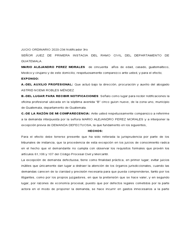 Redacción Del Escrito De Interposición De Excepciones Previas Clinicas