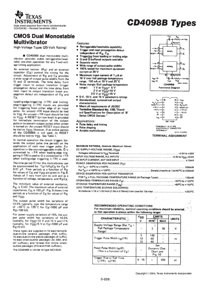 CD4098b 定时器 datasheet | PDF | Materials | Nature