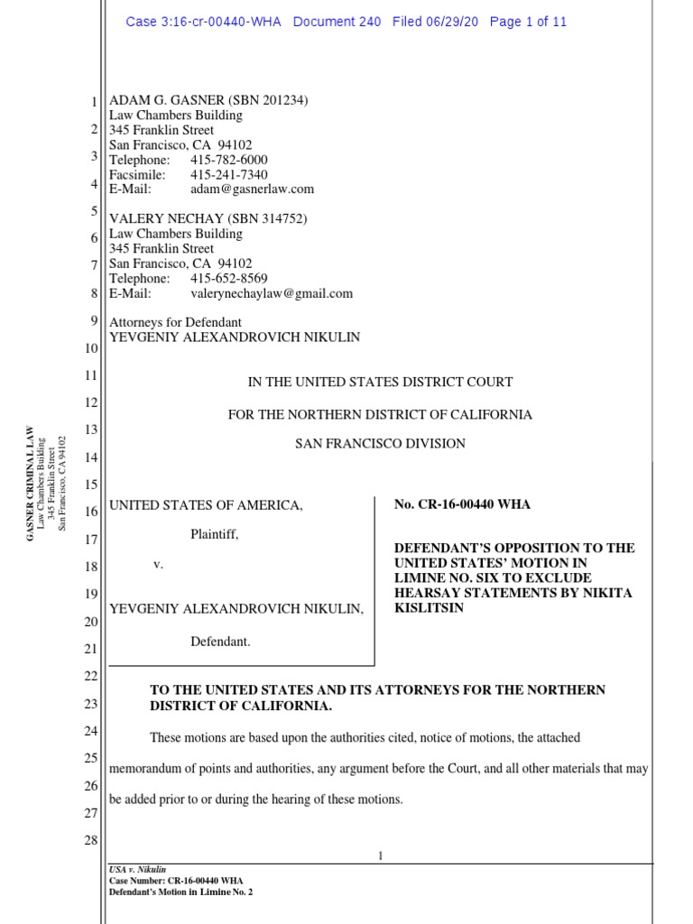 Defendant's Opposition To The United States' Motion in Limine No. Six ...