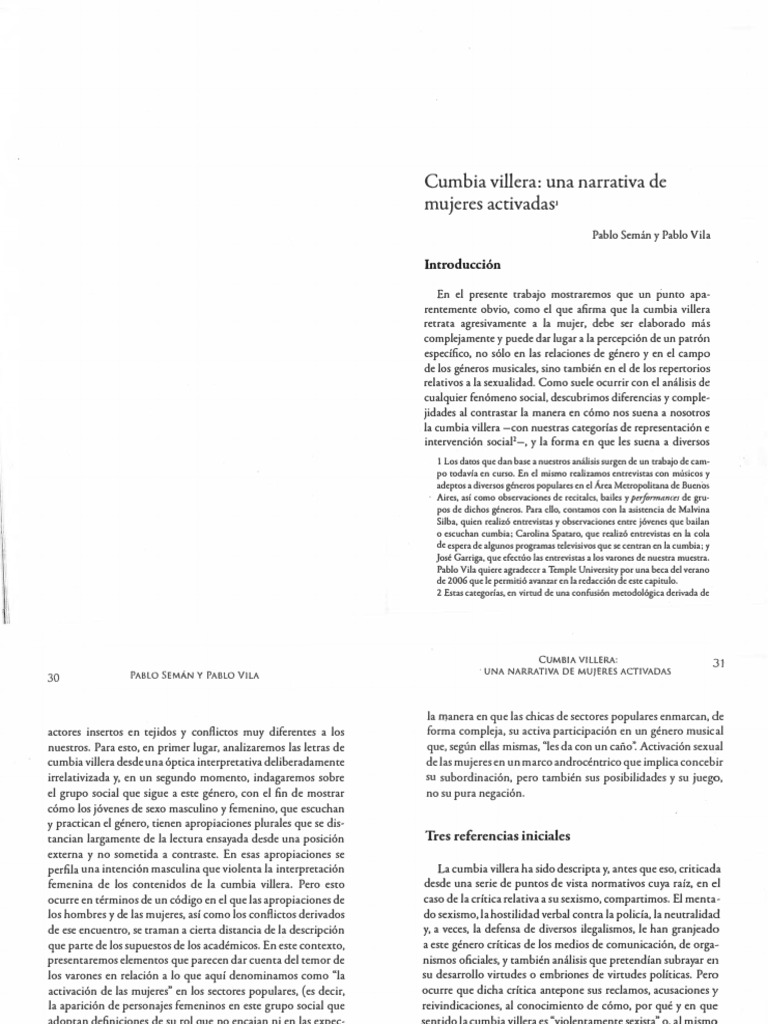 Cumbia Villera, Una Narrativa de Mujeres Activadas, Pablo Semán y Pablo Vila | PDF | Sexismo ...