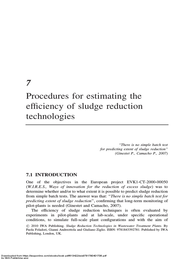 7 Procedures For Estimating The Efficiency of Sludge Reduction ...