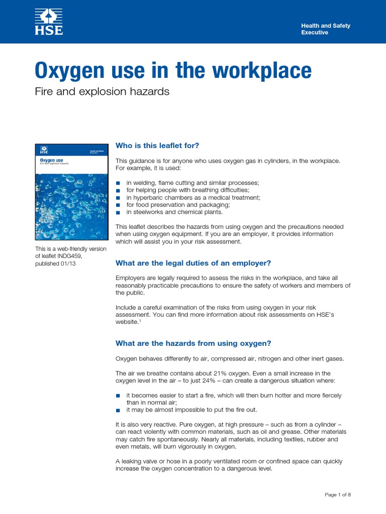 Oxygen Use in The Workplace: Fire and Explosion Hazards | PDF | Oxygen ...