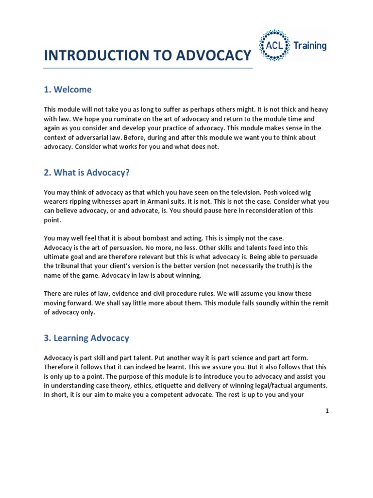 Week 1 Handout 1 Intro To Advocacy | PDF | Persuasion