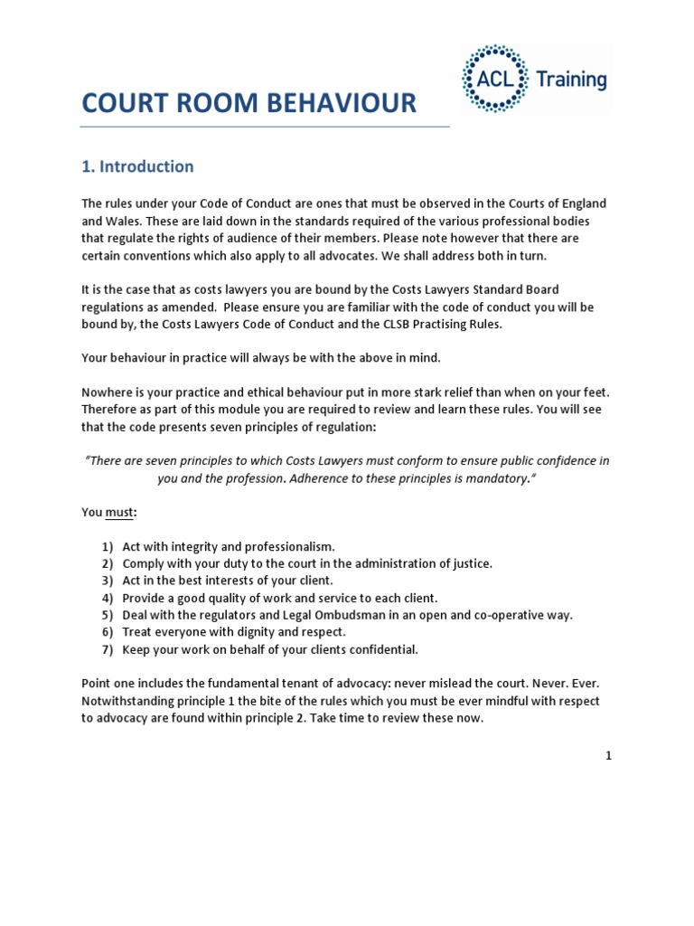 Week 1 Handout 2 Court Room Behaviour | PDF | Judge | Government