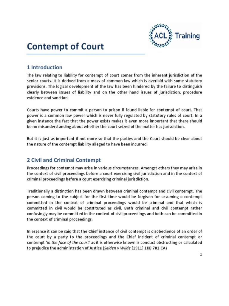 Week 1 Handout 3 Contempt of Court | PDF | Contempt Of Court ...