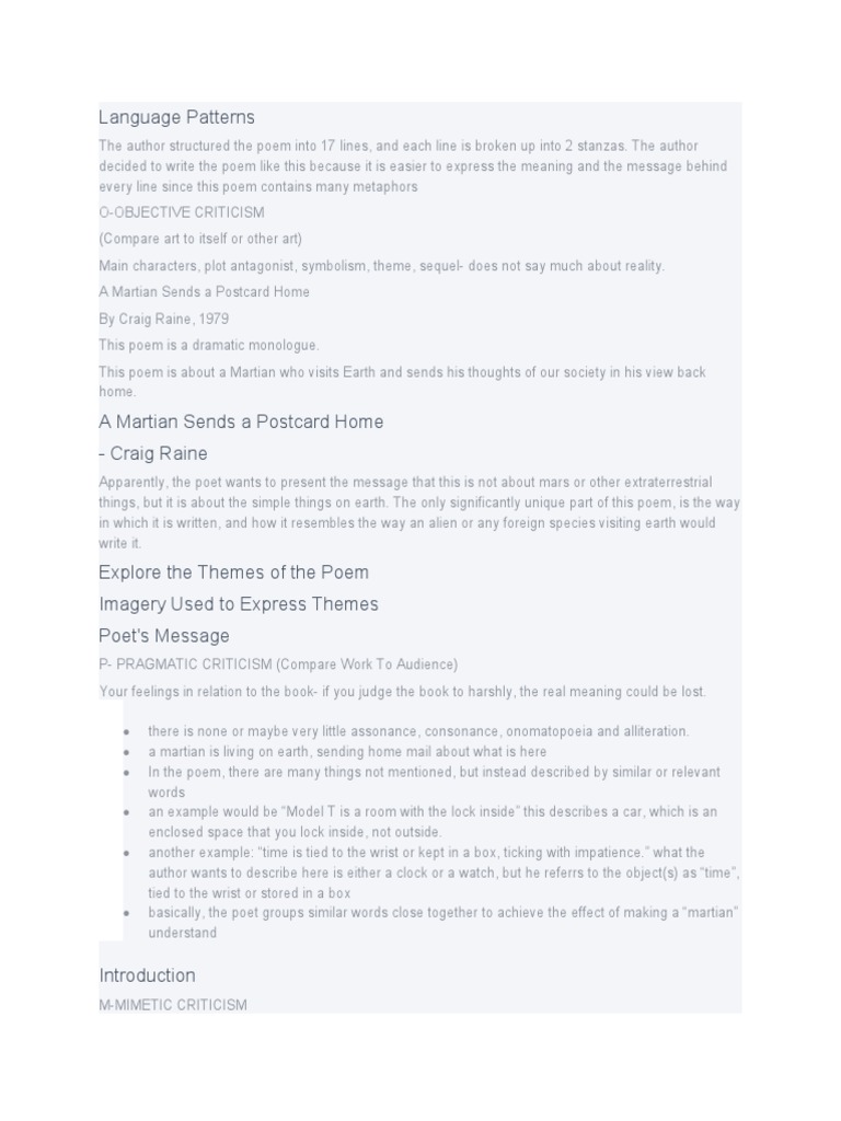 A Martian Send Postcard Home | PDF | Mars | Poetry