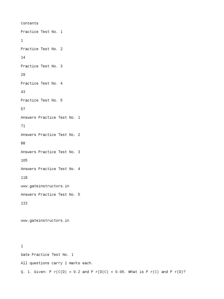 Gate Practice Test Questions and Answers | PDF | Parsing | Theoretical ...