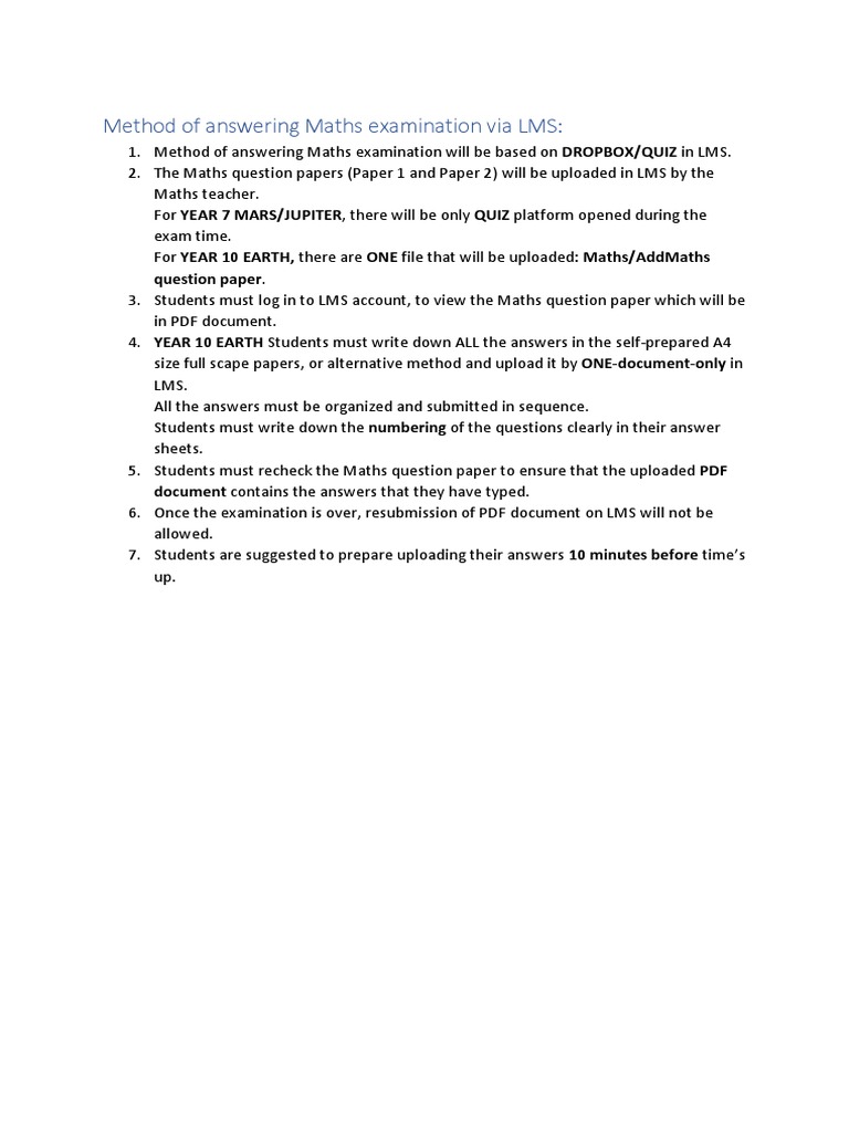 Method of Answering Maths Examination Via LMS Updated | PDF